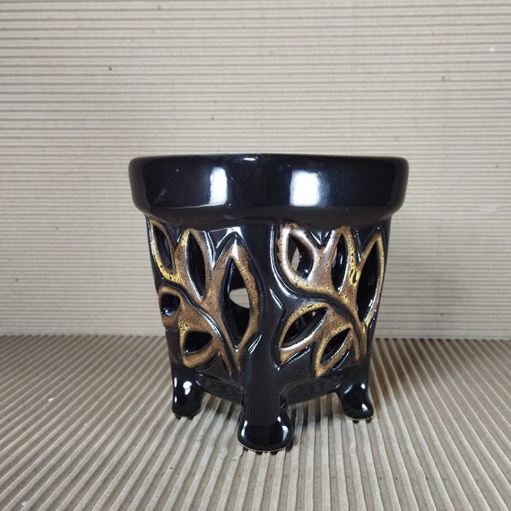 Ceramic Pot Square Shape With Legs Covered With Black Glaze - Etsy