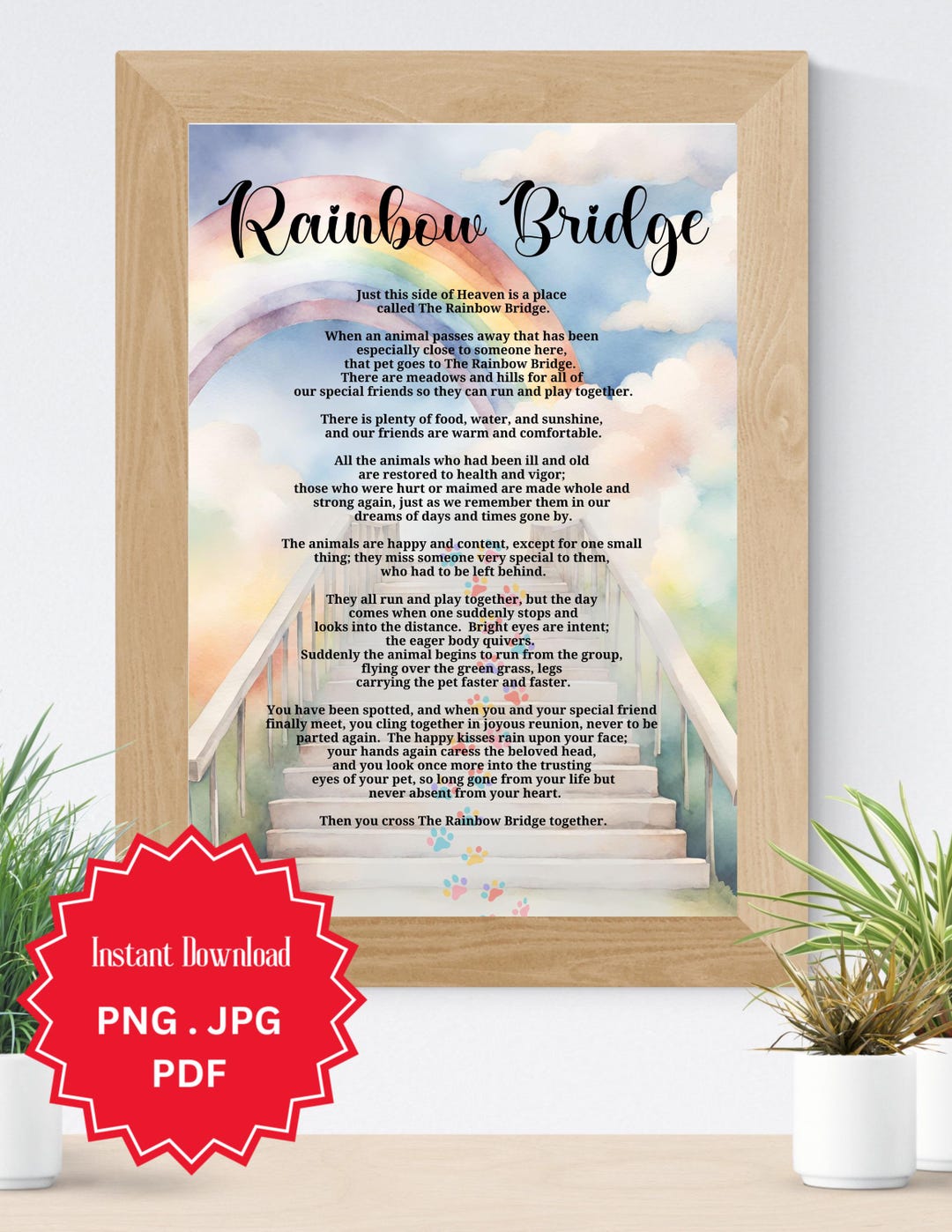 Rainbow Bridge Poem Art Print: Pet Loss Sympathy Gift, Paw Prints ...