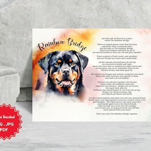 Rottweiler, Rainbow Bridge, Dog Remembrance, Pet Sympathy Gift, Rainbow ...