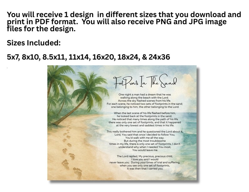 Footprints in the Sand Poem Print: Beach Watercolor Christian Wall Art ...
