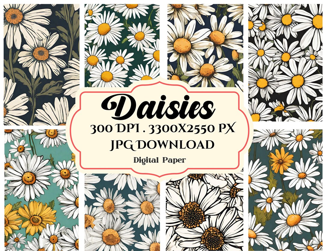 Daisies Digital Paper, Seamless Pattern, Background, Papercraft ...