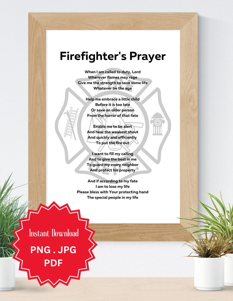 Firefighter's Prayer Print: Minimalist Christian Wall Art (digital ...