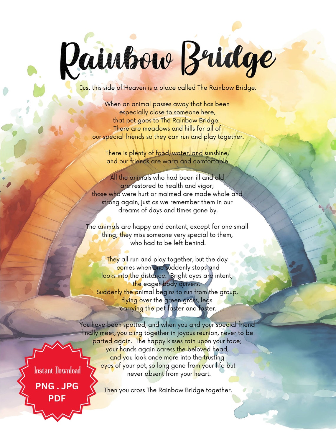 Rainbow Bridge Poem Print, Dog Sympathy Gift, Loss of Dog Memorial ...