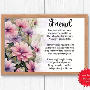 Friendship Poem Print: Watercolor Floral Wall Art (digital Download ...