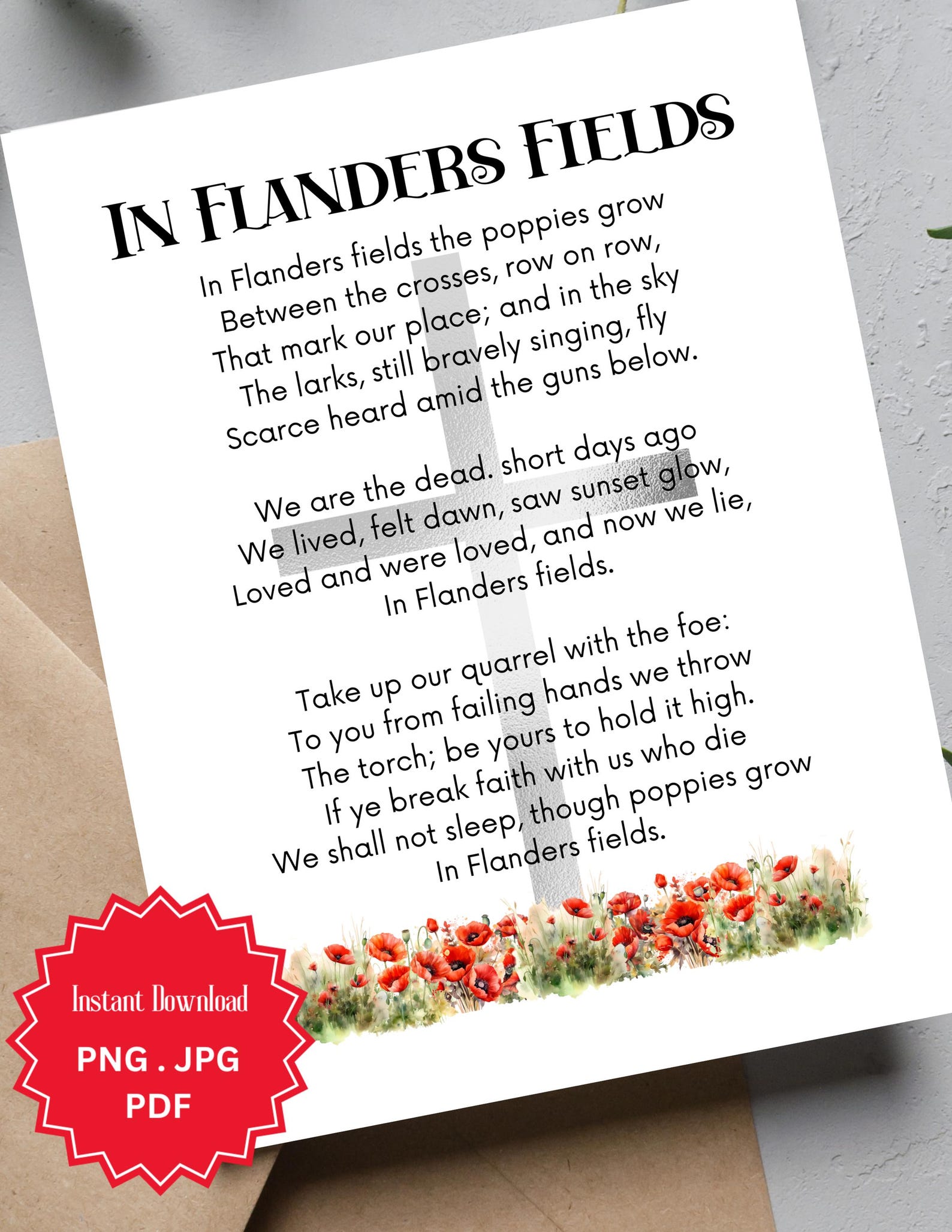 In Flanders Fields Poem Print: Remembrance Day Poppies, Minimal Art ...