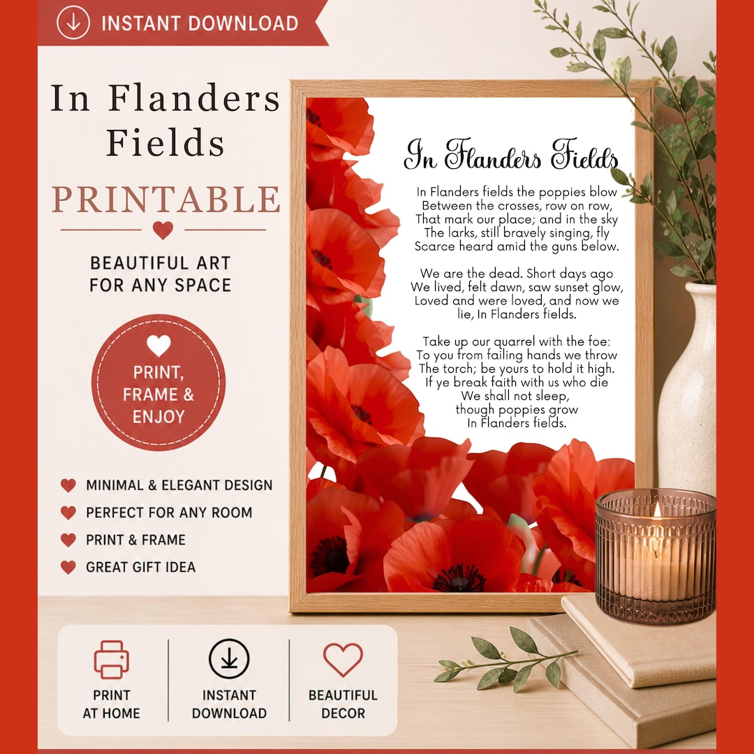In Flanders Fields Poem Print, Remembrance Day, Veterans Day Memorial ...