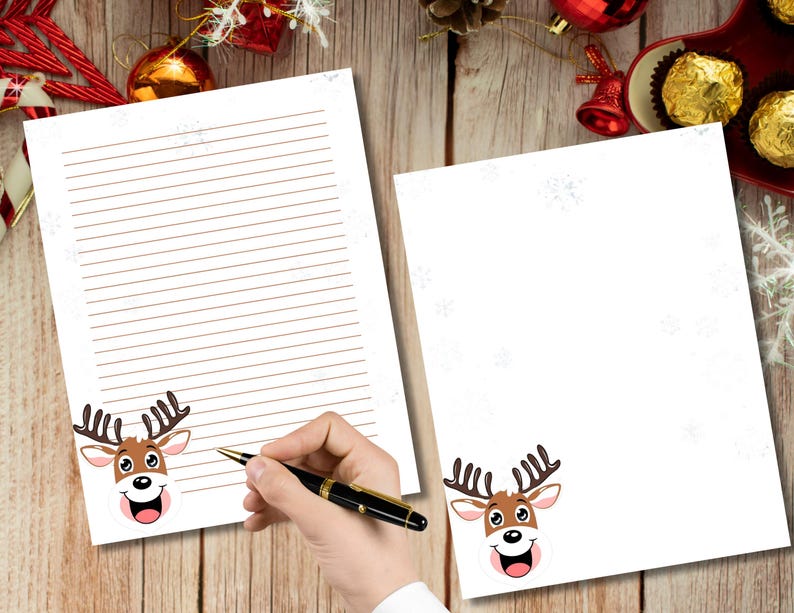 Reindeer Face Christmas Stationery: Printable Letter Writing Paper (PDF ...