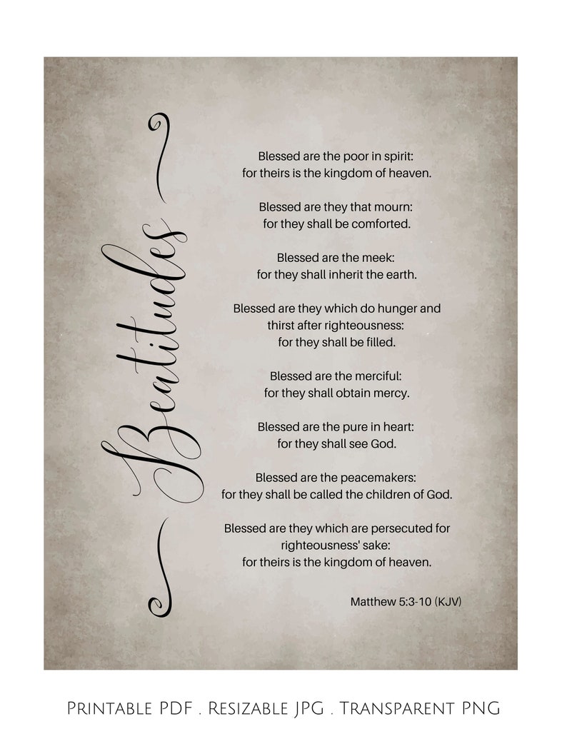 Beatitudes, Sermon on the Mount, Bible Verse, Christian Gift, Scripture ...
