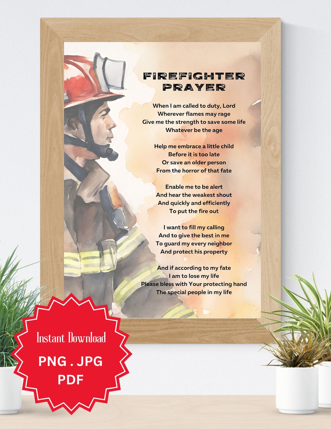 Firefighters Prayer, Firefighters Gift, Watercolor Wall Art, Firemans ...