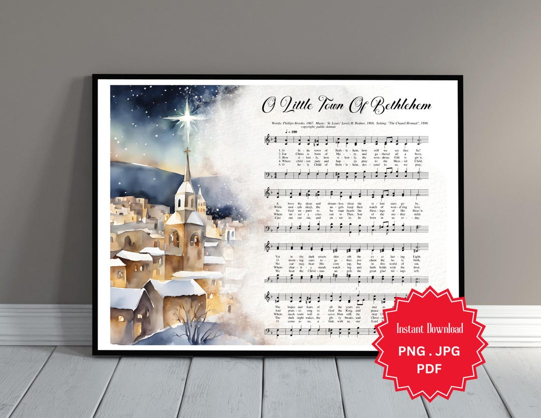 Little Town of Bethlehem, Christmas Song, Music Sheet, Watercolor ...