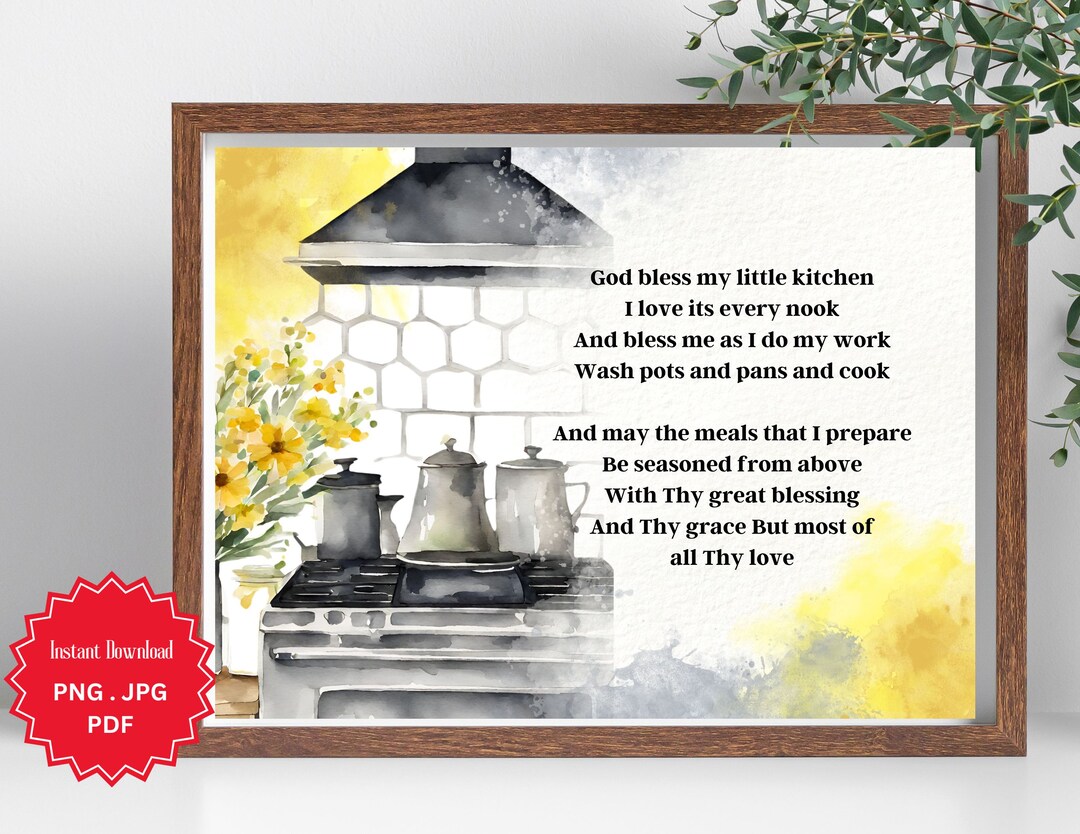 Kitchen Prayer Print: Watercolor Floral Stove Art (digital Download ...