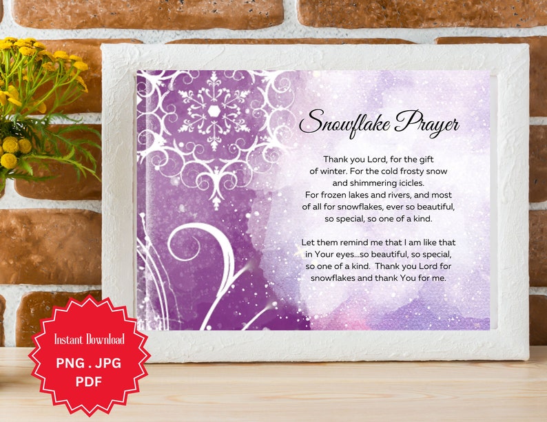 Snowflake Prayer Watercolor, Purple Wall Art, Christmas Digital Print ...