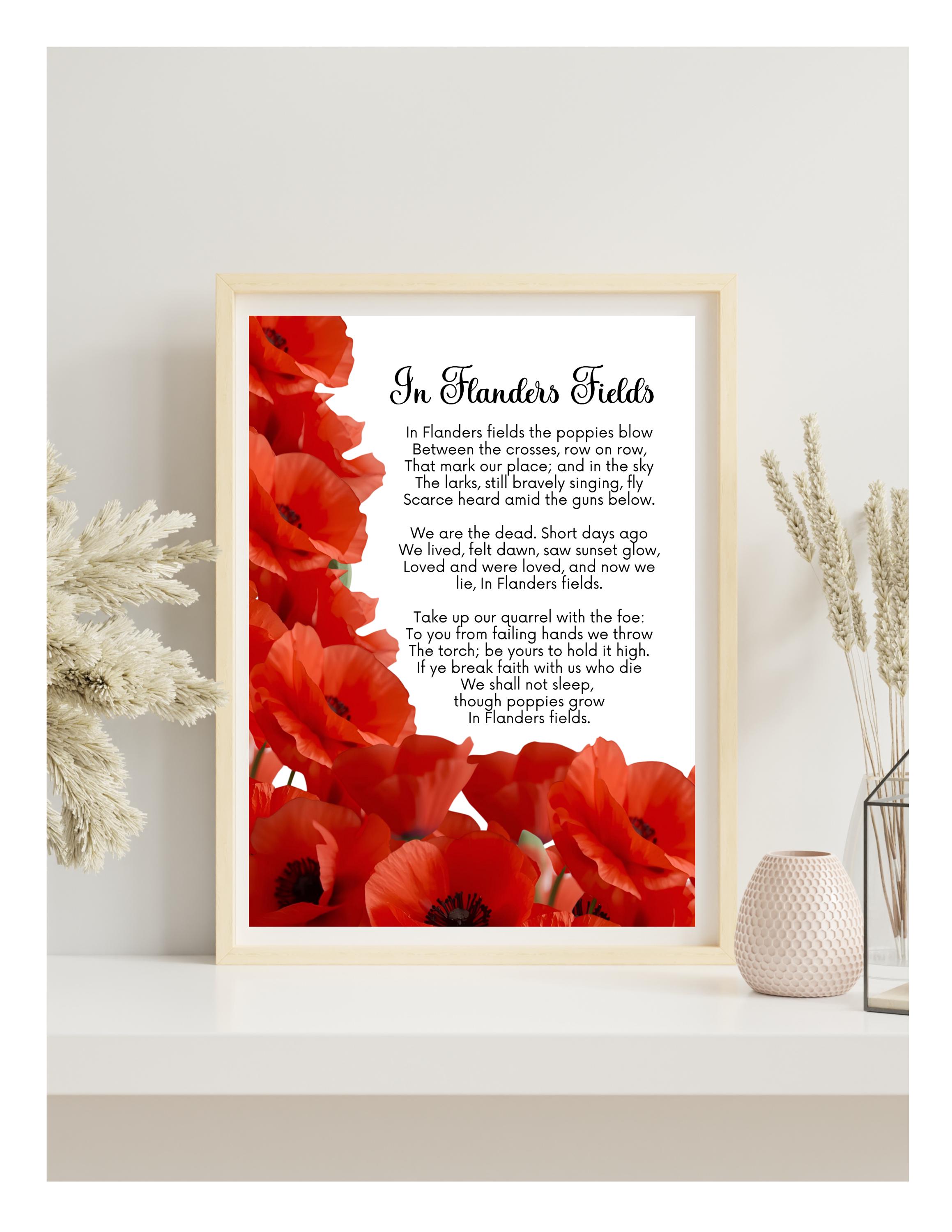In Flanders Fields Poem Print, Remembrance Day, Veterans Day Memorial ...