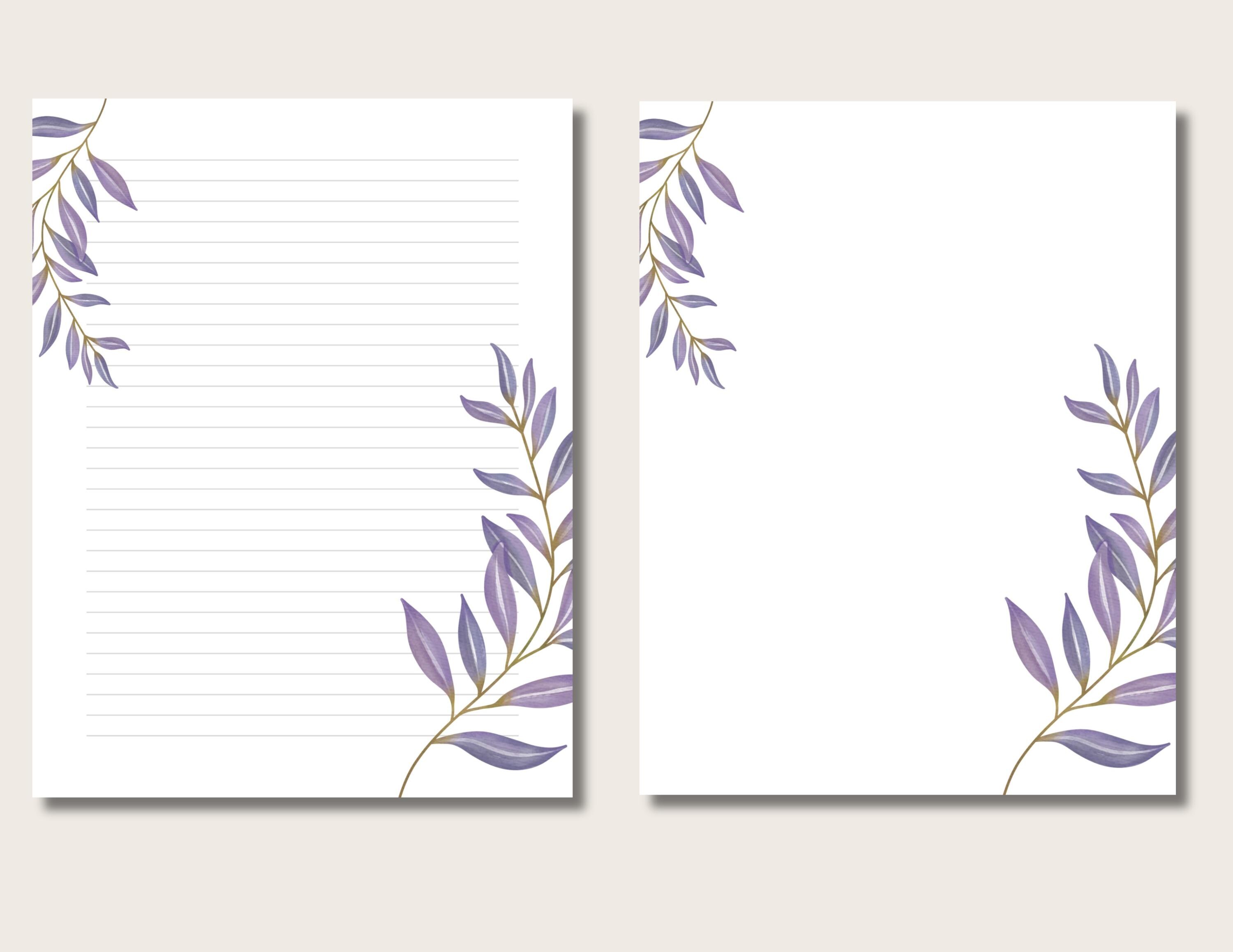Botanical Printable Stationery Bundle, Floral & Leaf Writing Paper Set ...