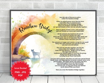 Rainbow Bridge Poem Digital Print Pet Loss Memorial Print Sympathy Gift ...