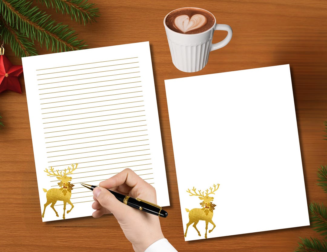 Christmas Reindeer Writing Paper: Gold Foil Printable Stationery (PDF ...