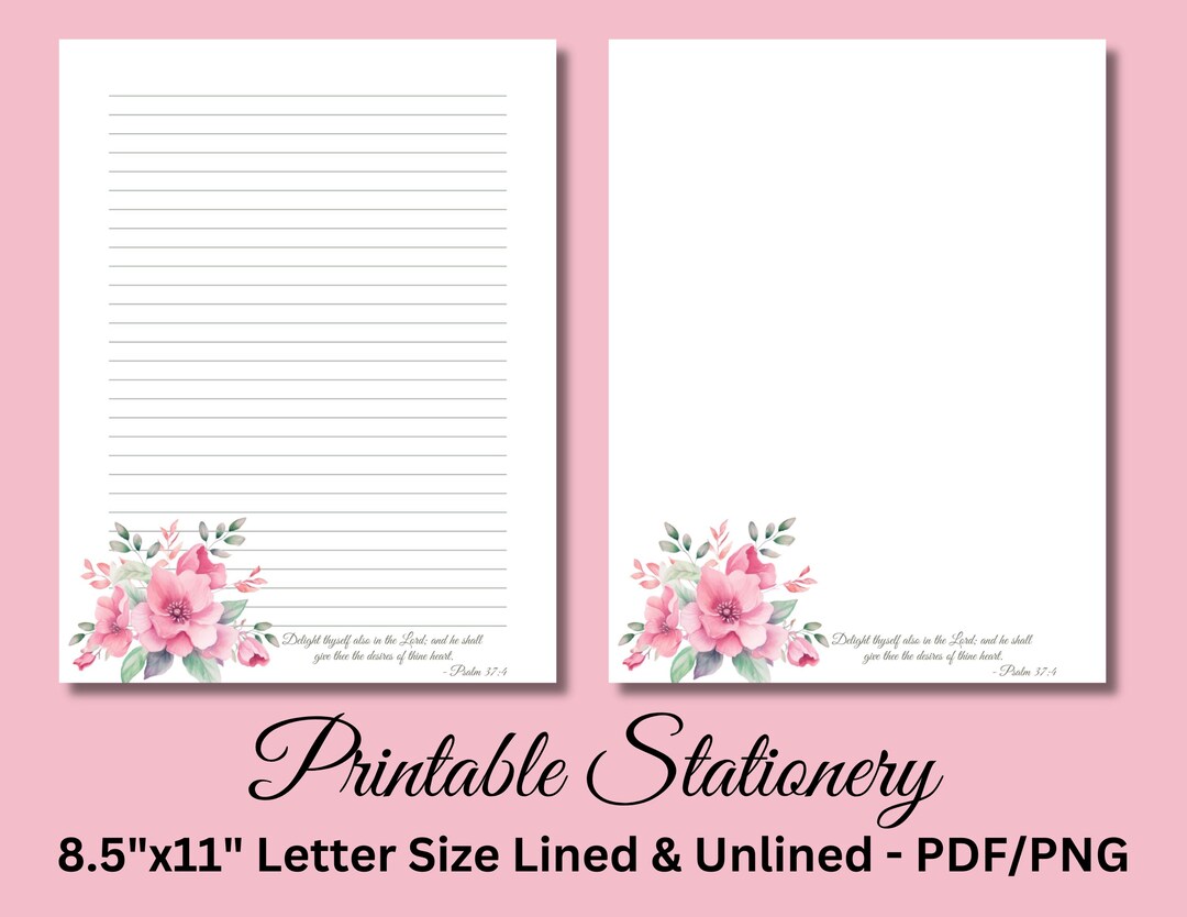 Pink Floral Christian Stationery Printable, Psalm 37:4 Writing Paper ...