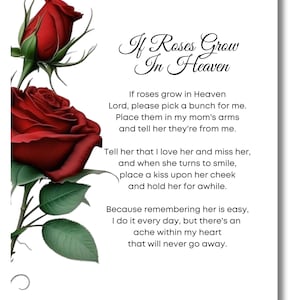 Loss of Mom Sympathy Poem: Roses in Heaven Printable Art (digital ...