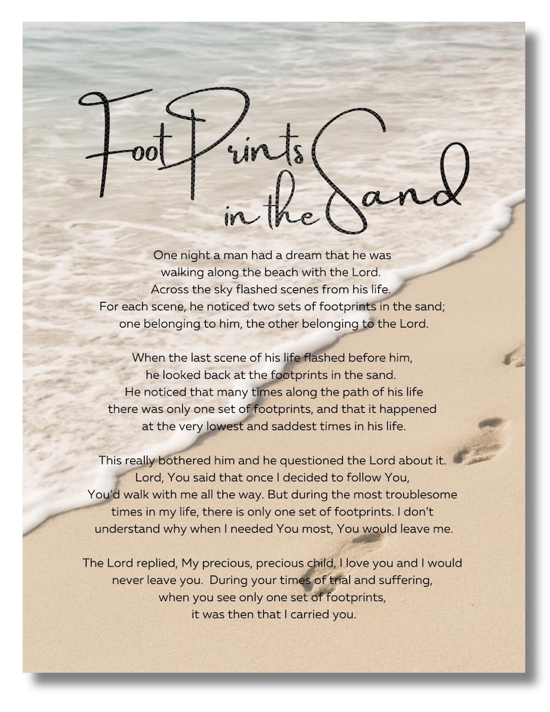Footprints in the Sand Poem Print: Beach Christian Wall Art (digital ...