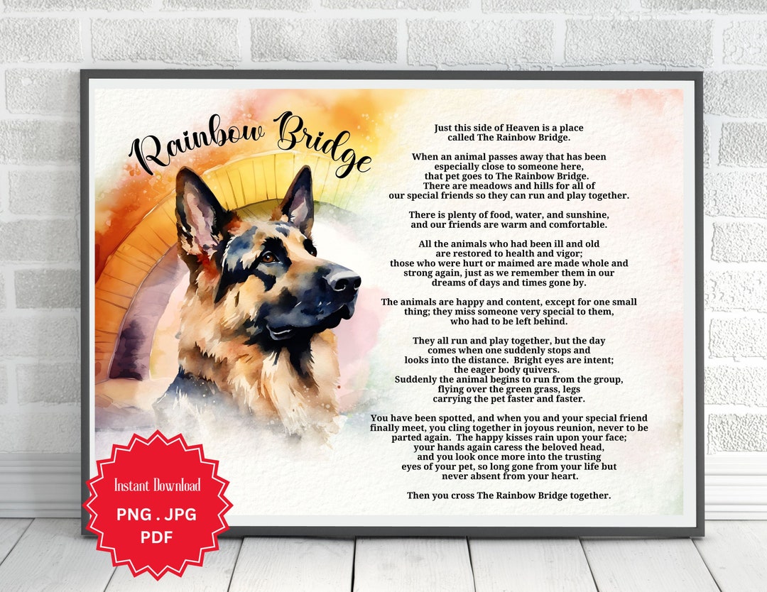 German Shepherd, Rainbow Bridge, Dog Remembrance, Pet Sympathy Gift ...