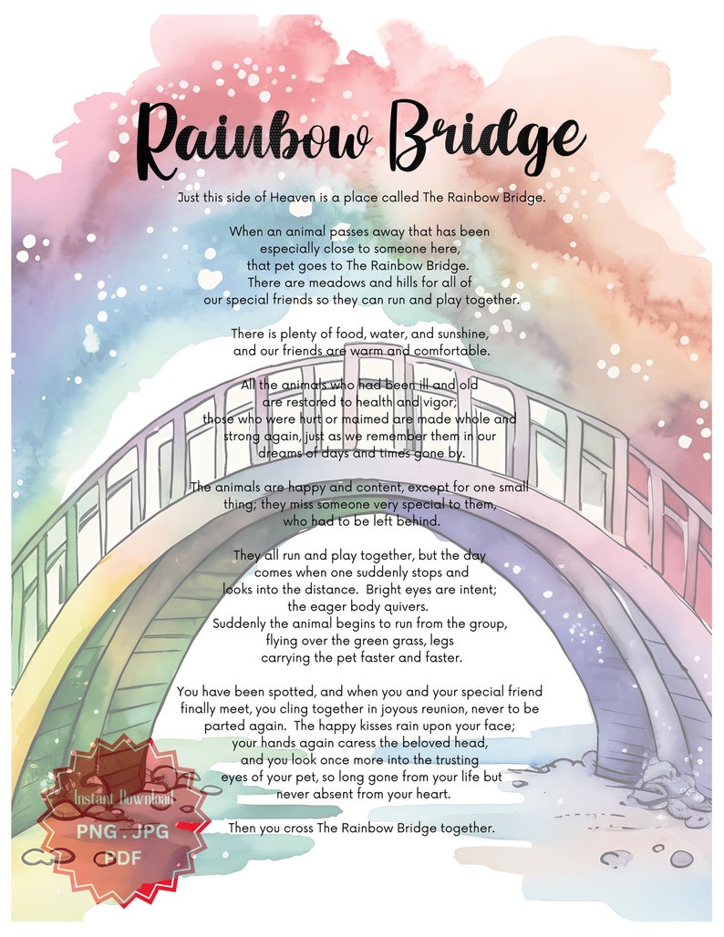 Rainbow Bridge Pet Loss Poem Art Print: Sympathy Gift (digital Download ...