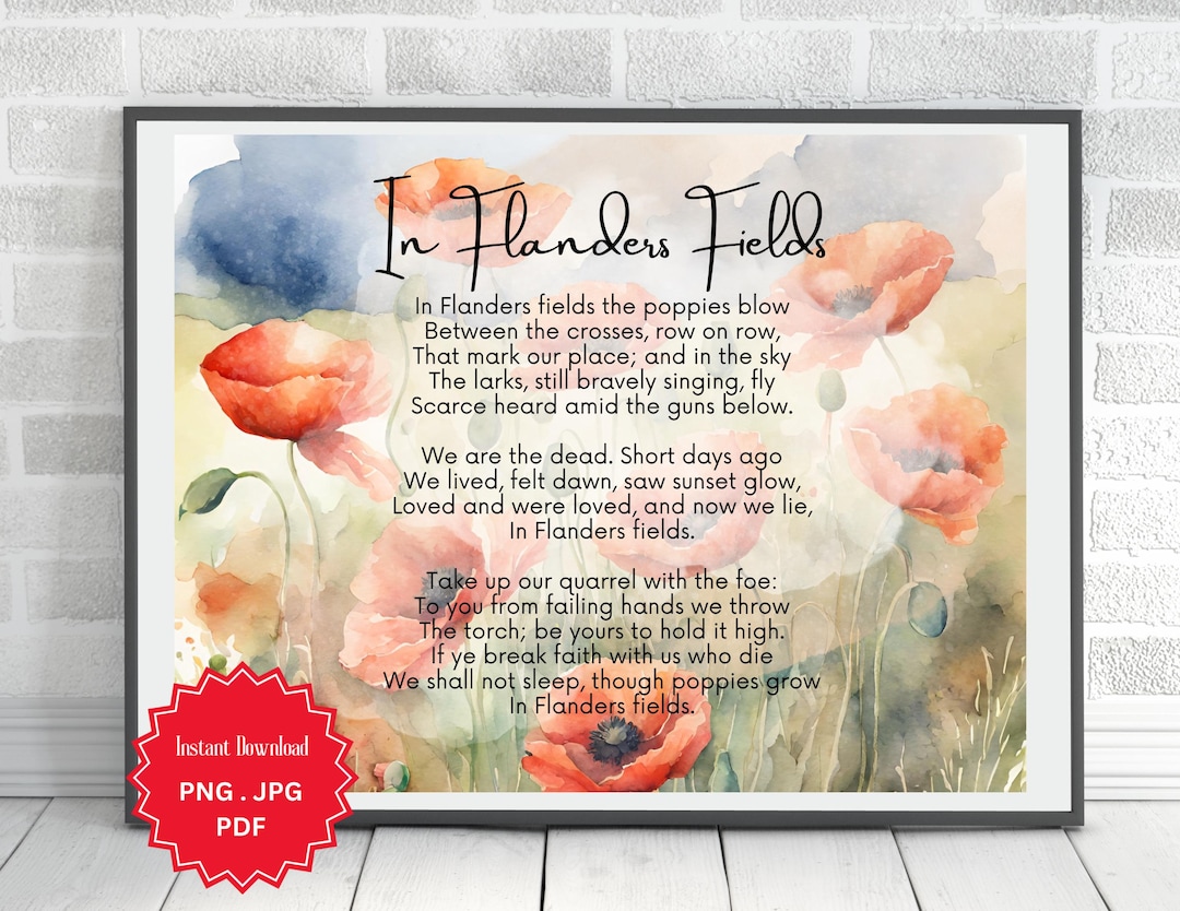 In Flanders Fields Poem Print: Remembrance Day Poppy Field Watercolor ...