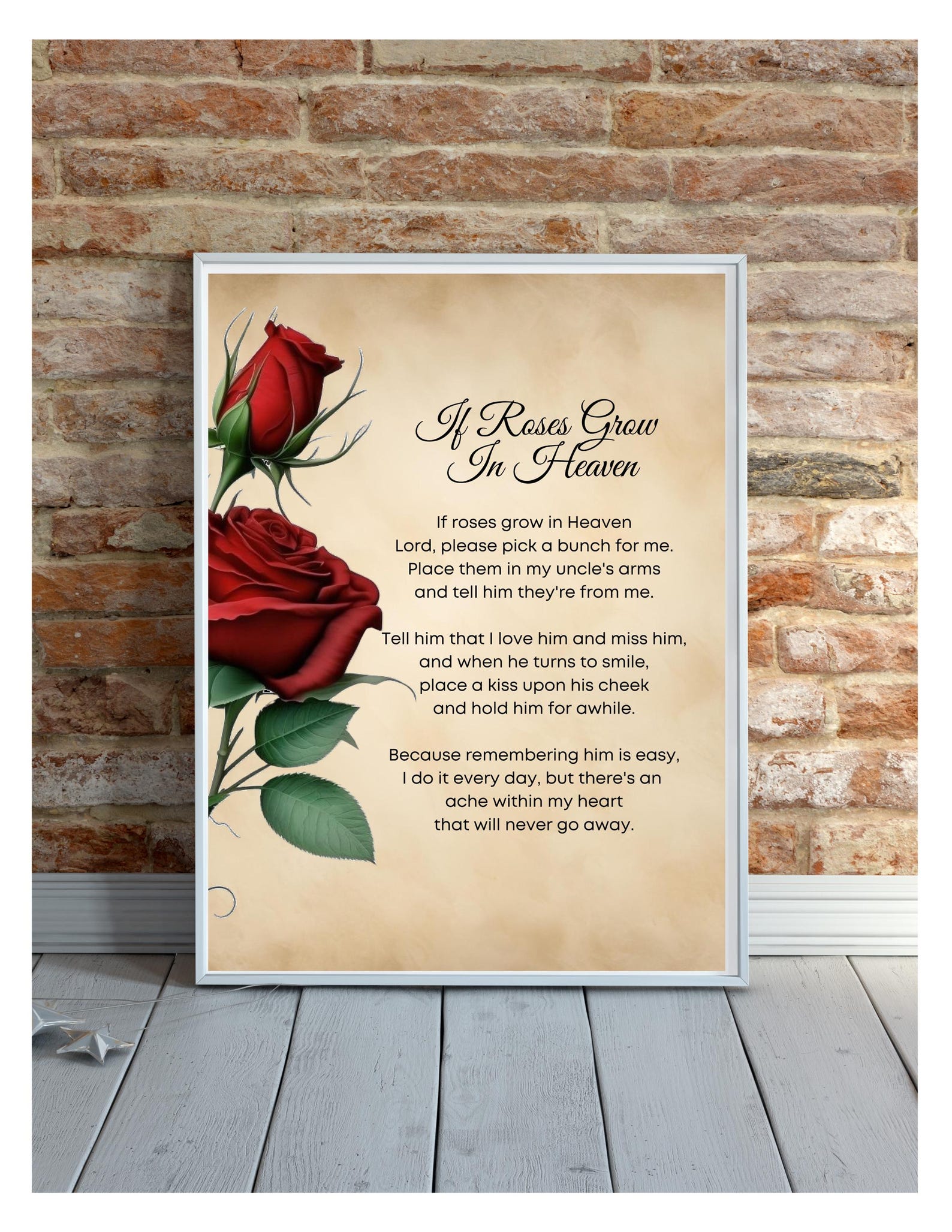 Roses in Heaven Poem, Loss of Uncle Sympathy Printable, in Loving ...