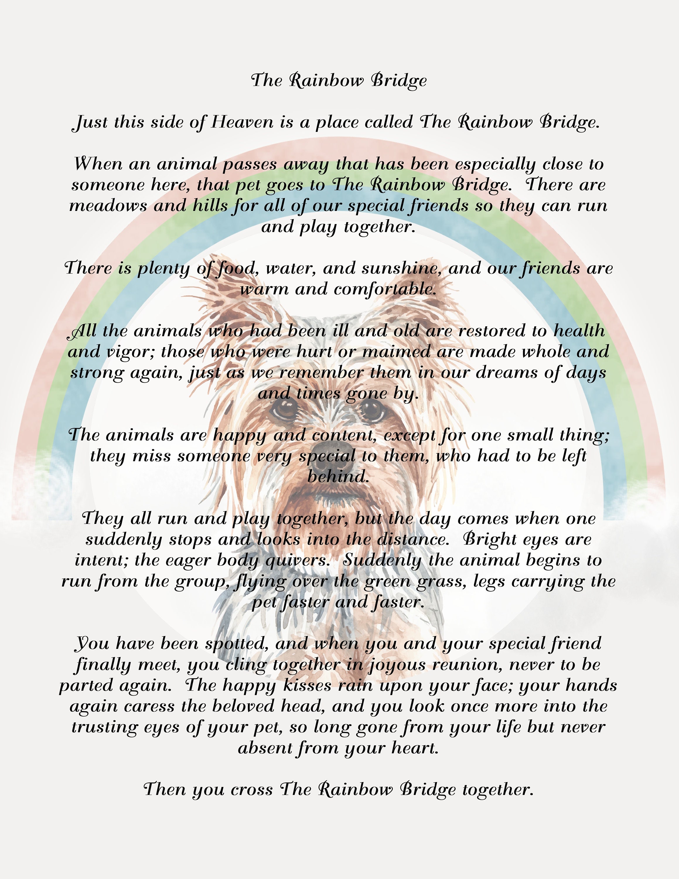Rainbow Bridge Poem With Yorkshire Terrier Dog Background | Etsy