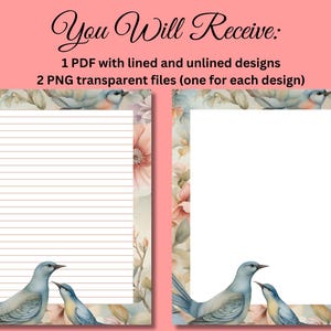 Birds and Floral Printable Stationery, Printable Writing Paper, Letter ...