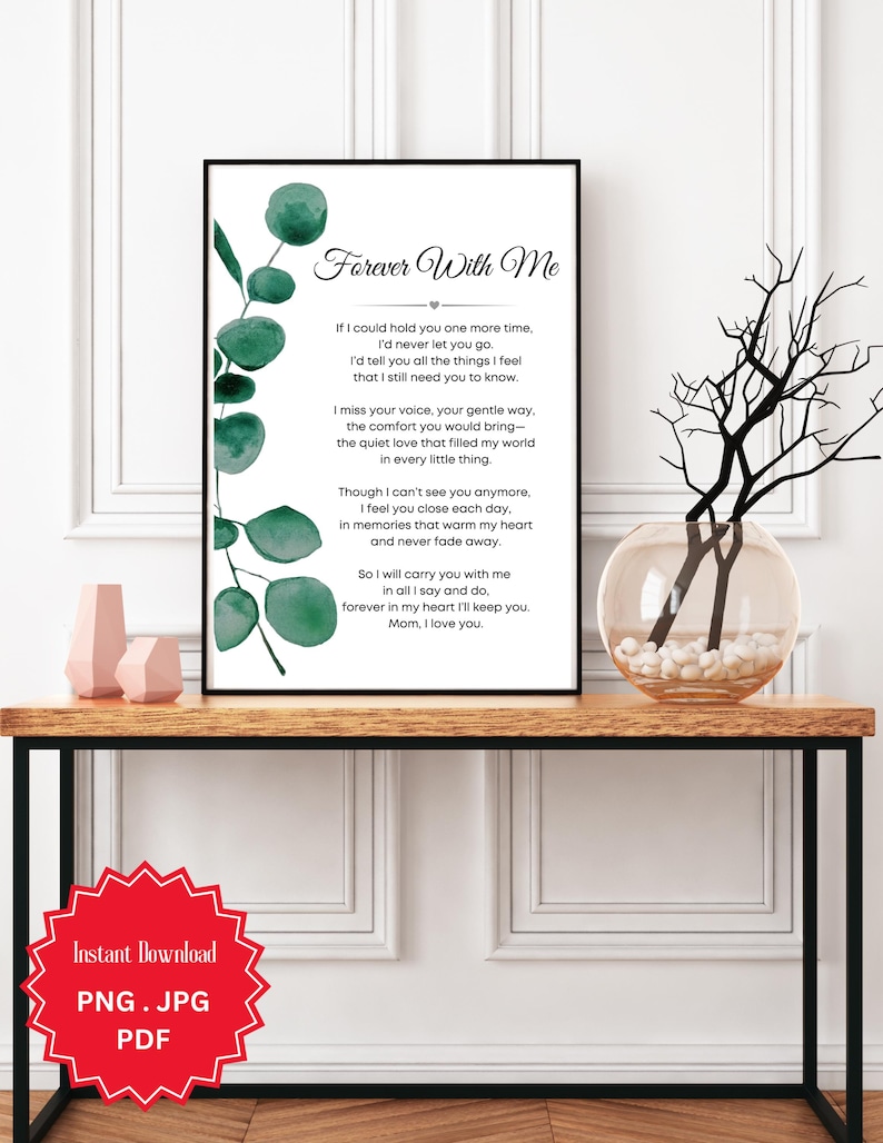 Mom Memorial Poem Print, Eucalyptus Sympathy Gift (digital Download) - Etsy
