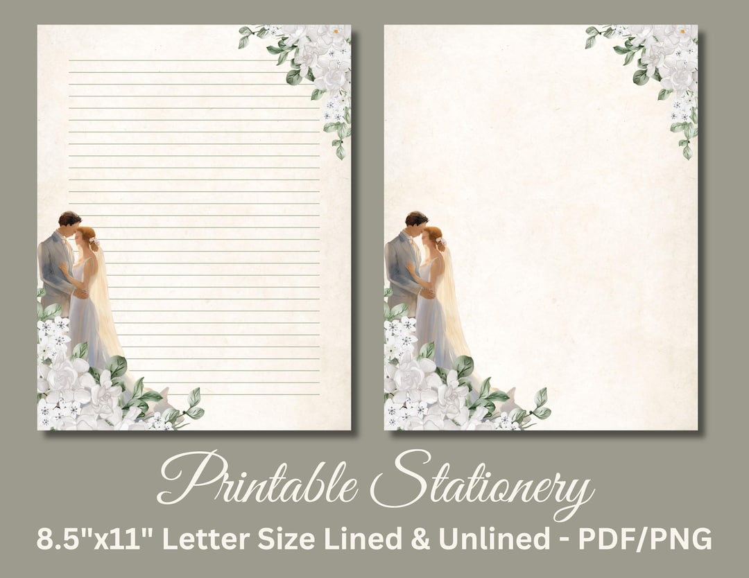 Floral Wedding Stationery: Elegant Bride & Groom Writing Paper (PDF/PNG ...