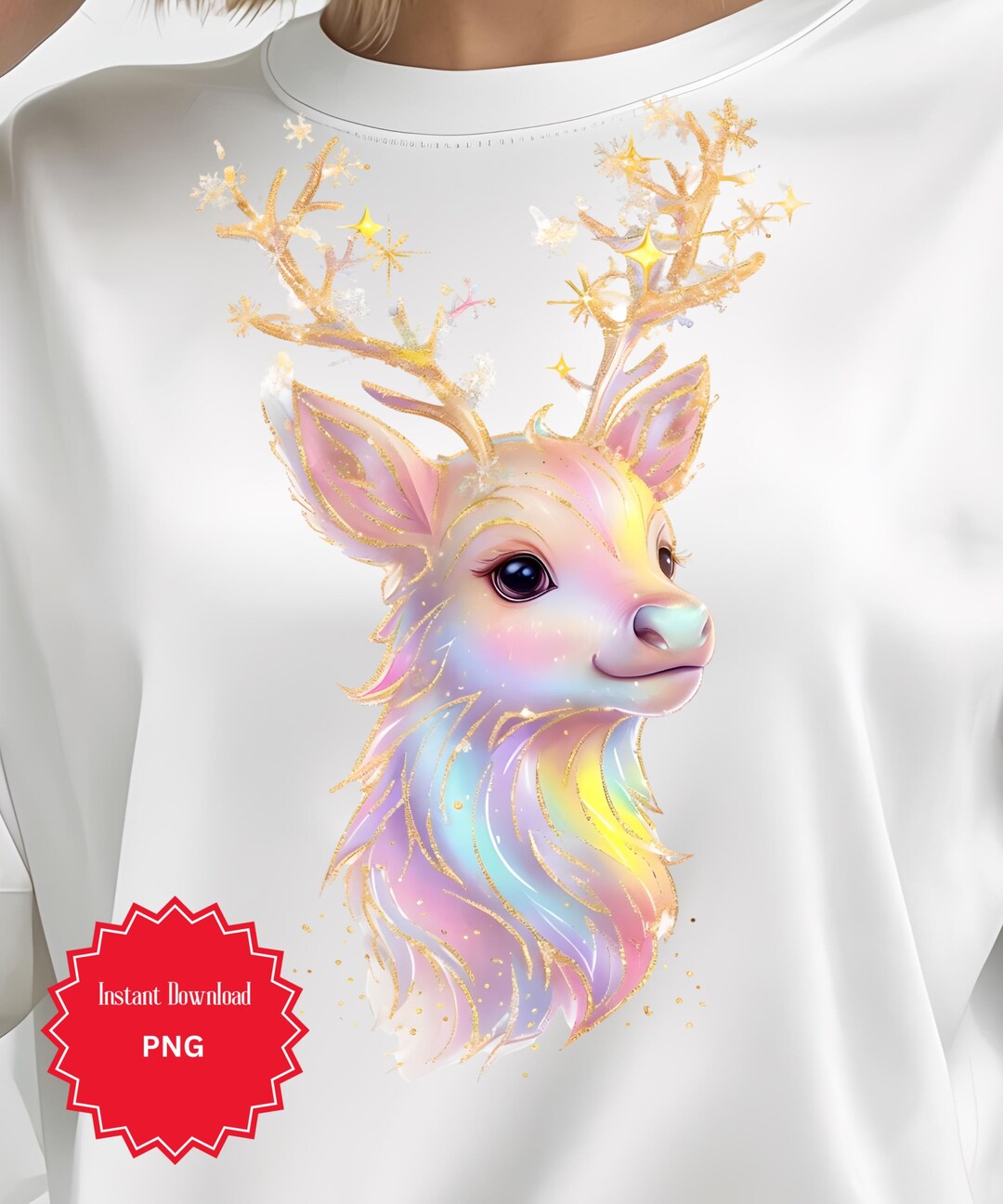 Iridescent Reindeer PNG: Pastel Rainbow Christmas Clipart, Digital ...