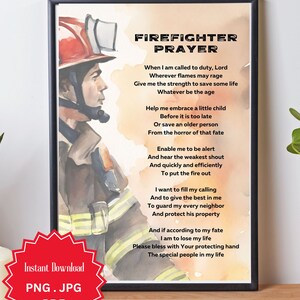 Firefighters Prayer, Firefighters Gift, Watercolor Wall Art, Firemans ...