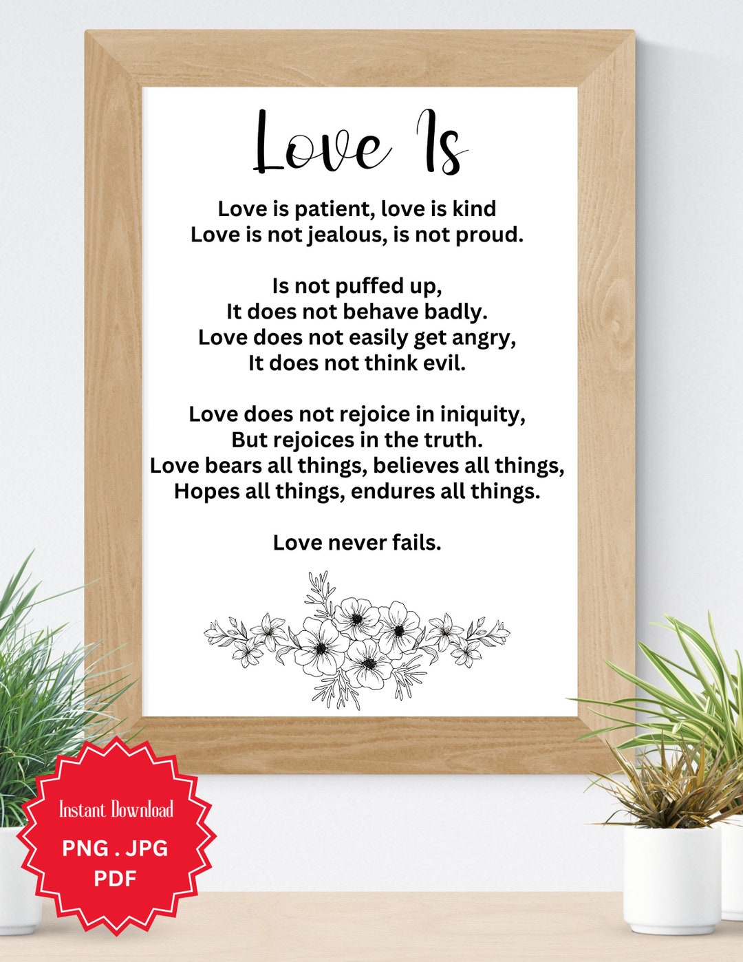 Love is Patient, Poem, Anniversary Gift, Wedding Vows, Minimalist ...