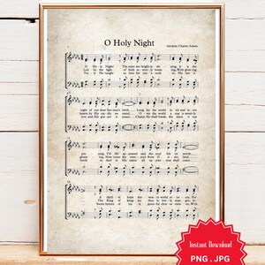 Oh Holy Night, Hymnal, Christmas Music Sheet, Gray Parchment, Printable ...