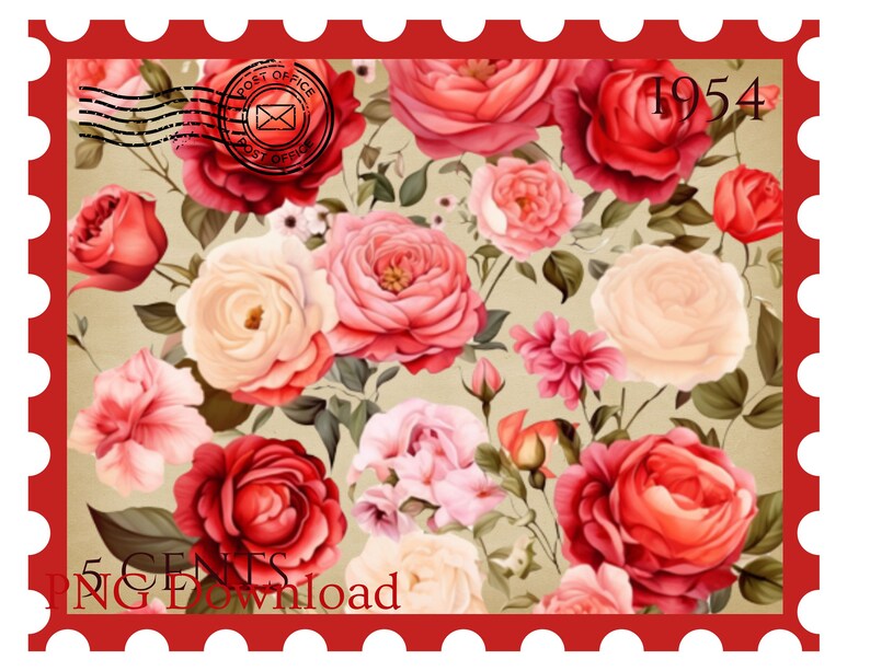 Vintage Stamp PNG Roses Clipart Bundle Retro Papercraft - Etsy Australia