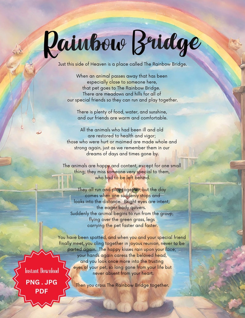 Rainbow Bridge, Cat Loss, Pet Sympathy Gift, Rainbow Bridge Poem, Loss of Pet, Digital Download ...
