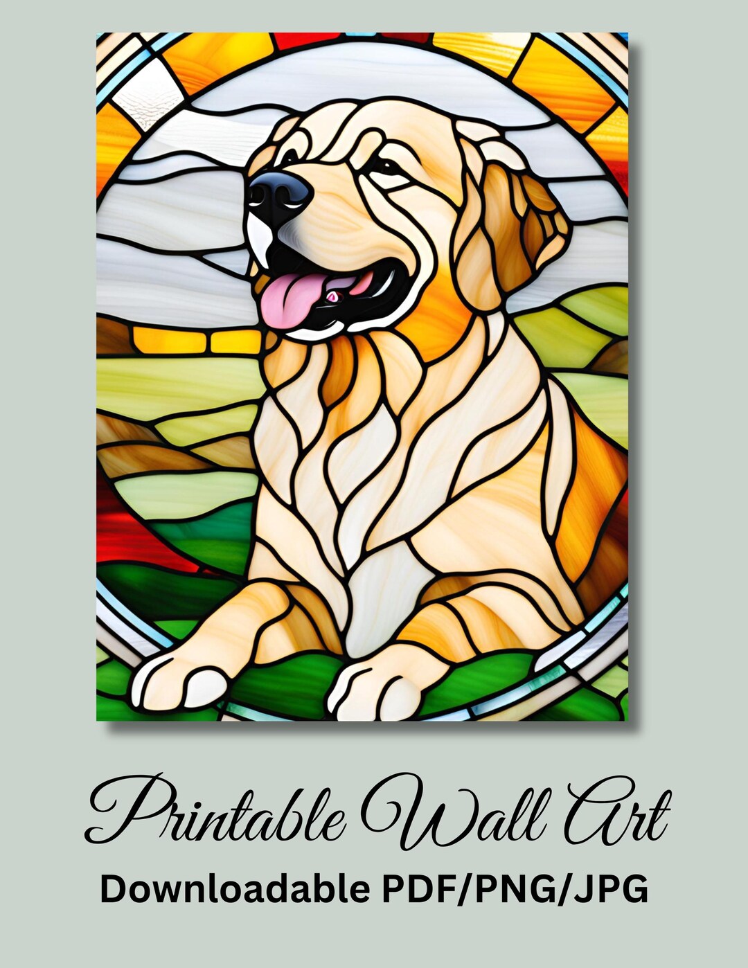Golden Retriever Stained Glass, Animal Printable Wall Art, Maximalist ...