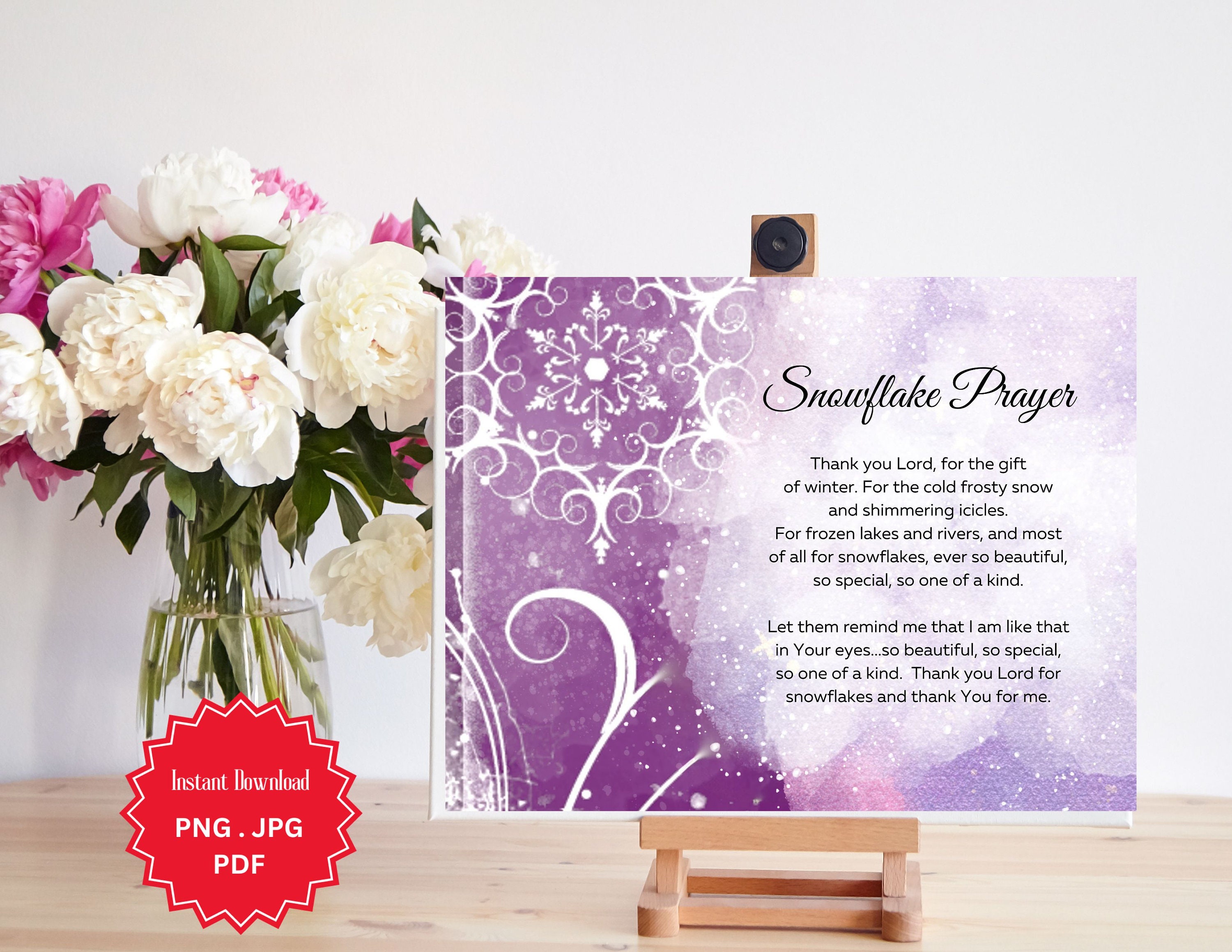 Snowflake Prayer Watercolor, Purple Wall Art, Christmas Digital Print ...