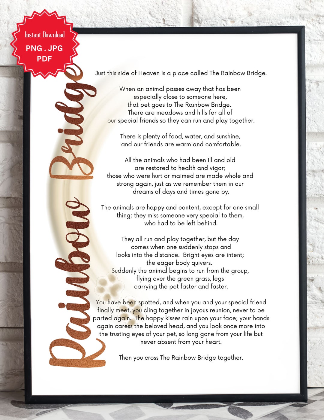 Rainbow Bridge, Dog, Cat, Pet, Remembrance, Sympathy Gift, Loss Of ...