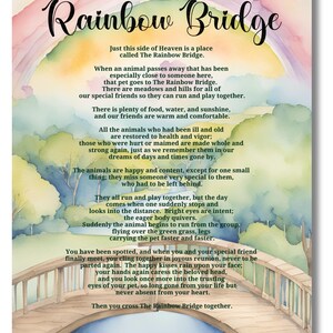 Rainbow Bridge Poem Print, Pet Loss Sympathy Gift, Loss of Dog, Cat ...