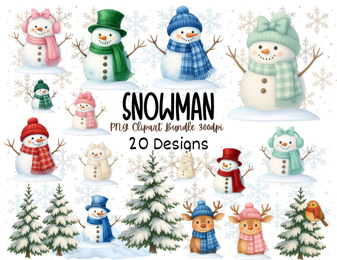 Christmas Snowman Clipart Bundle: Holiday Reindeer PNG Graphics ...