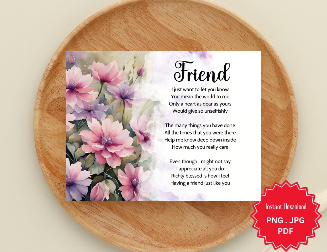 Friendship Poem Print: Watercolor Floral Wall Art (digital Download ...