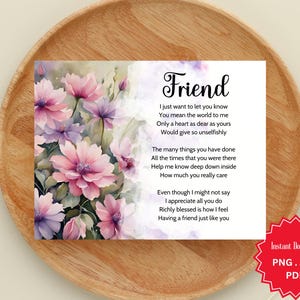 Friendship Poem Print: Watercolor Floral Wall Art (digital Download ...