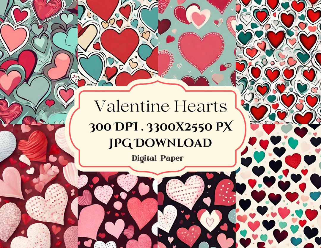 Hearts Digital Paper, Seamless Pattern, Background, Papercraft Supplies ...