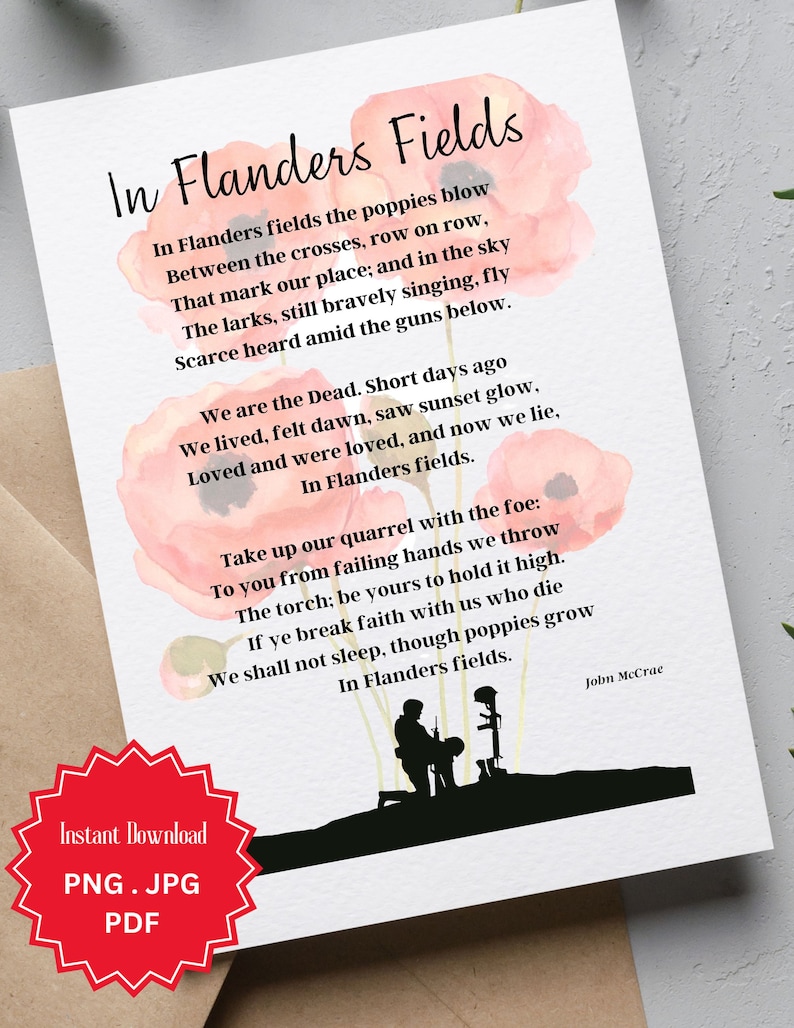 In Flanders Fields Poem Print: Remembrance Day, Soldier Poppies ...