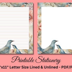Birds and Floral Printable Stationery, Printable Writing Paper, Letter ...