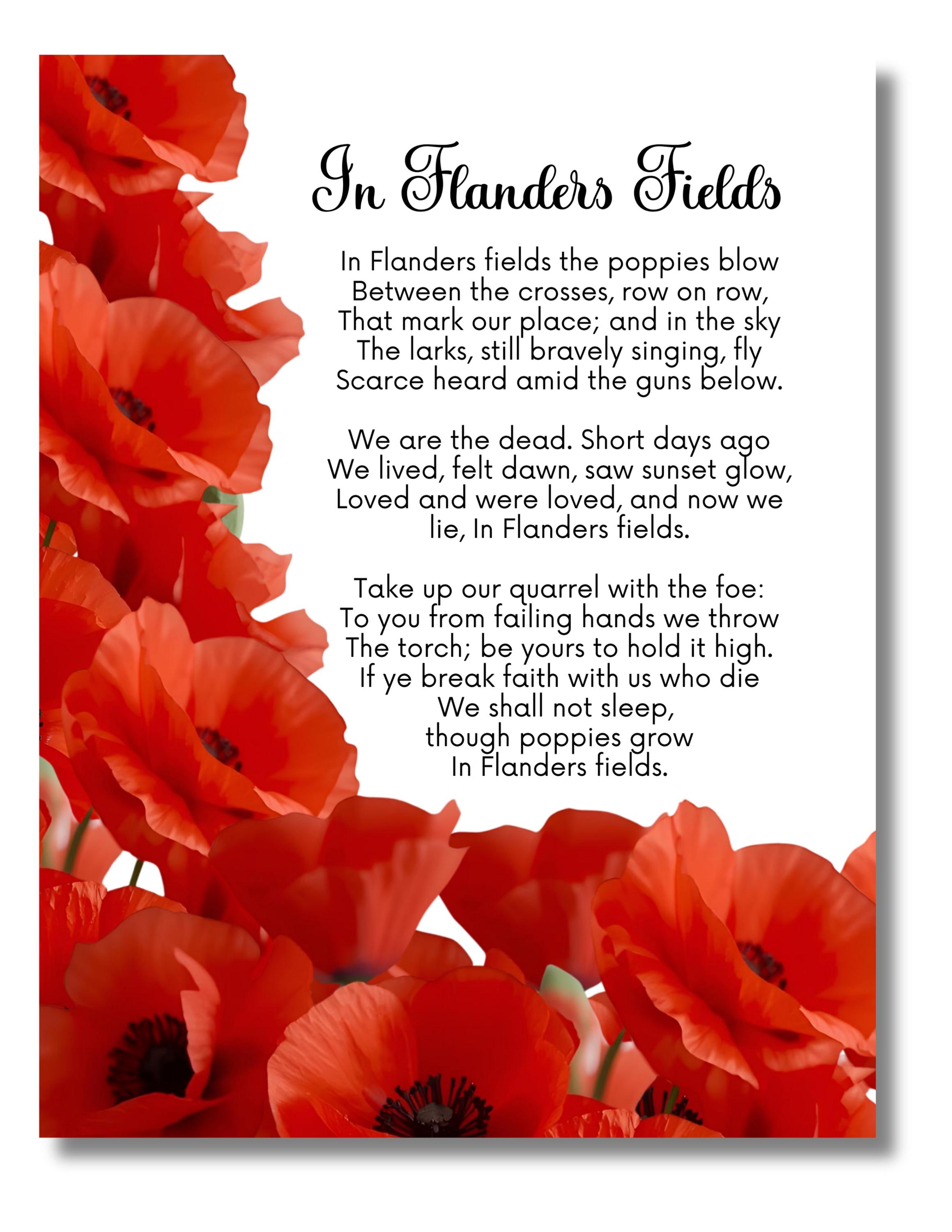 In Flanders Fields Poem Print, Remembrance Day, Veterans Day Memorial ...