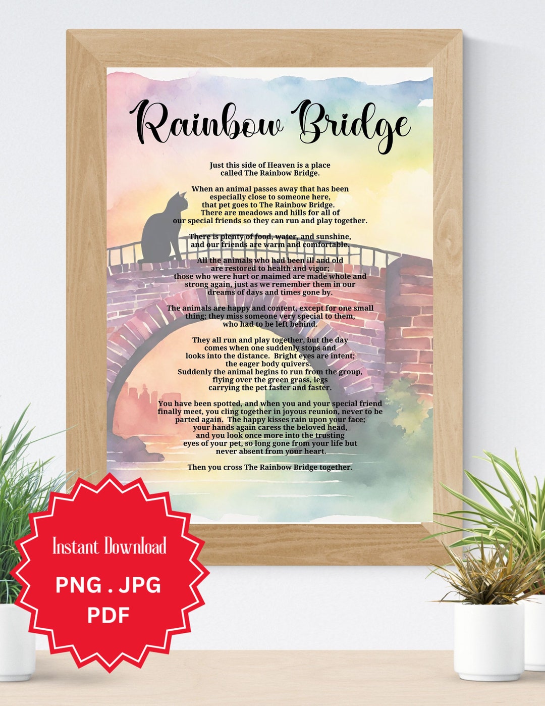 Rainbow Bridge Cat Remembrance Poem: Pet Sympathy Gift (digital ...