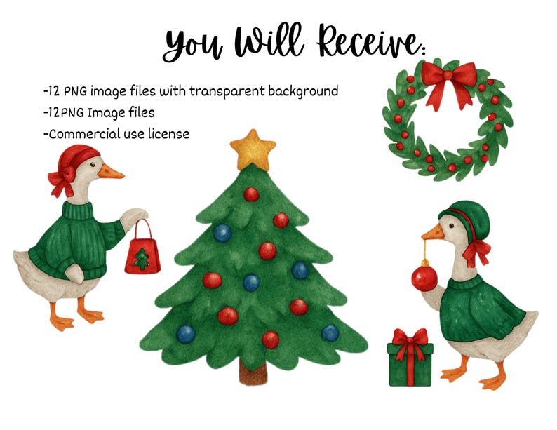 Christmas Goose Clipart Bundle: Watercolor Festive Animals (digital ...